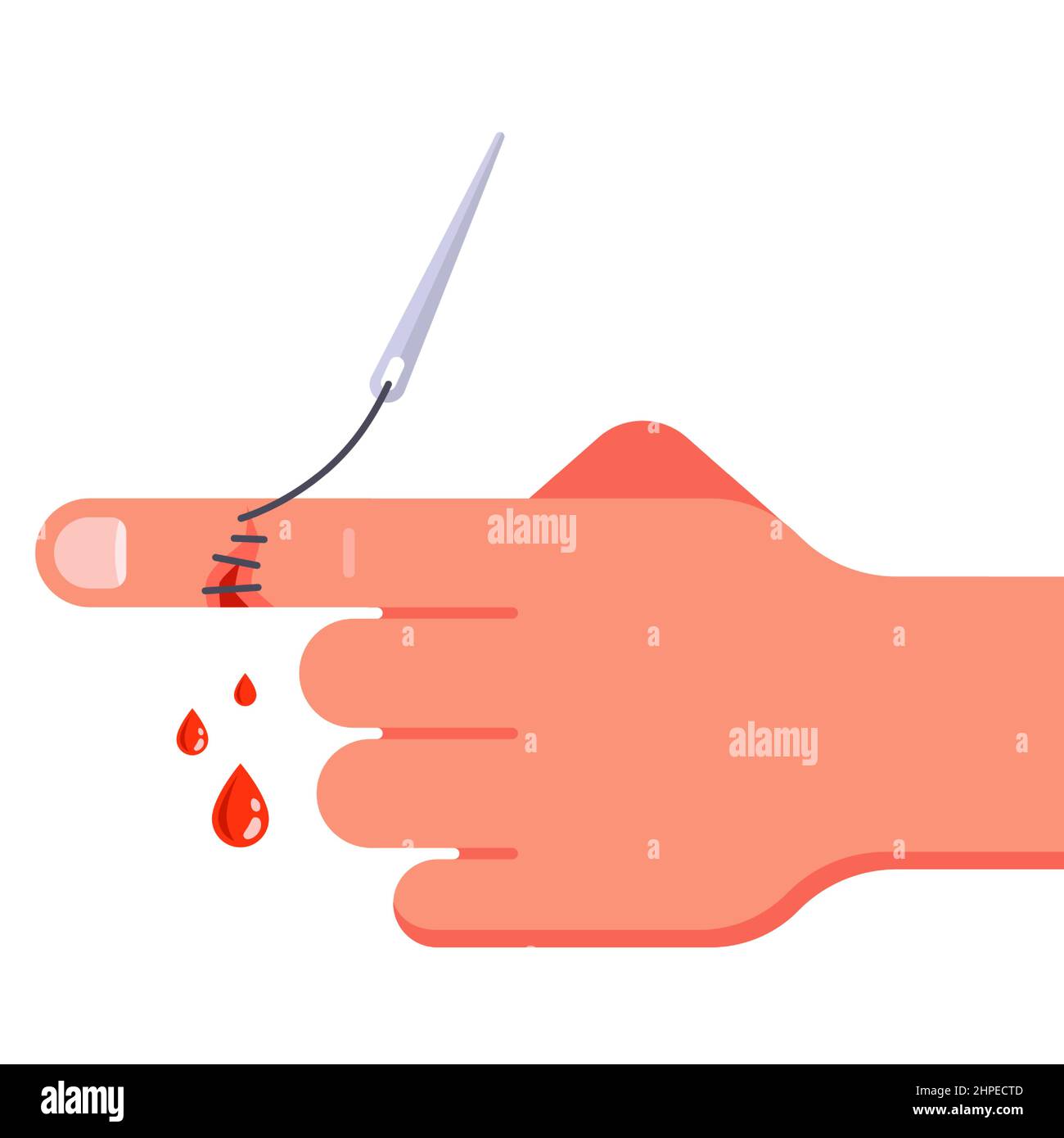 sew up the wound on the arm. blood is leaking from a cut finger. flat ...