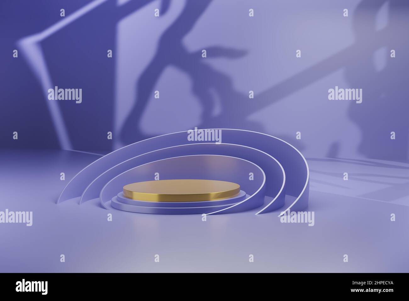 Very pery background with golden podium, 3d render Stock Photo - Alamy