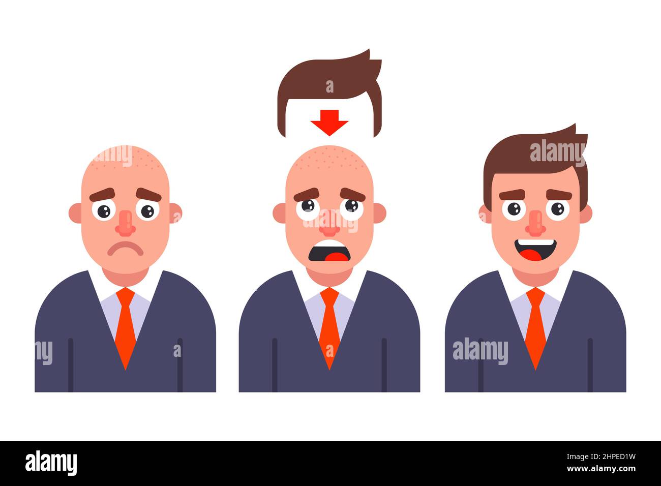 put a wig on a man. early hair loss. flat vector illustration Stock ...