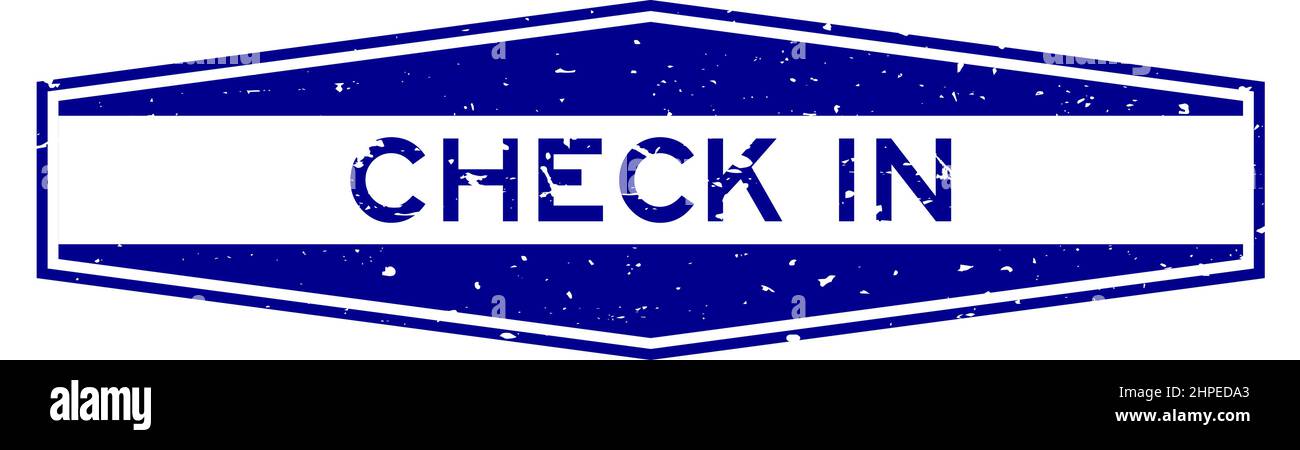 Grunge blue check in word hexagon rubber seal stamp on white background ...