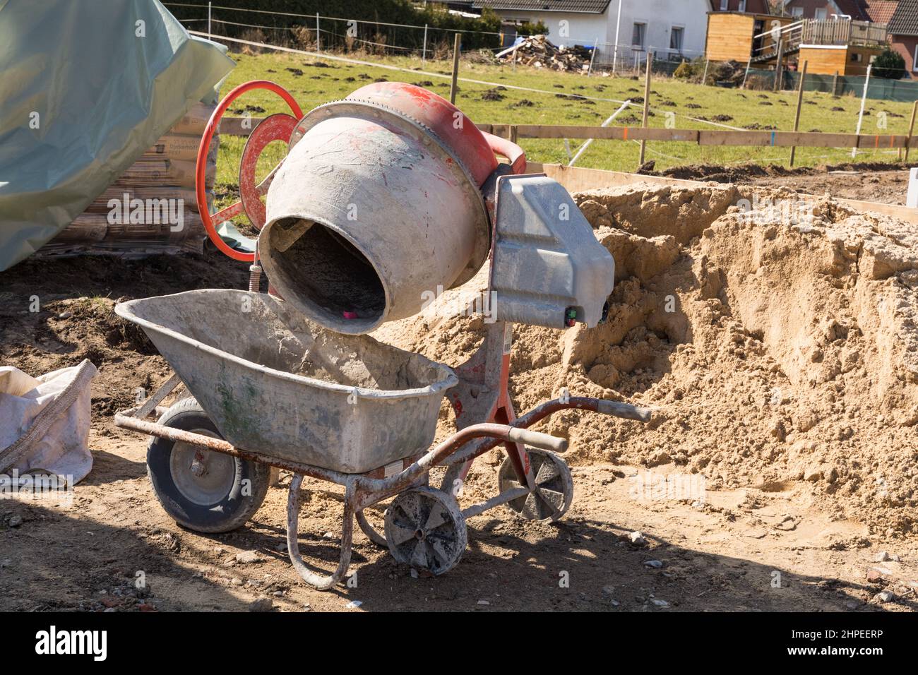 Concrete mixer on a construction site Stock Photo - Alamy