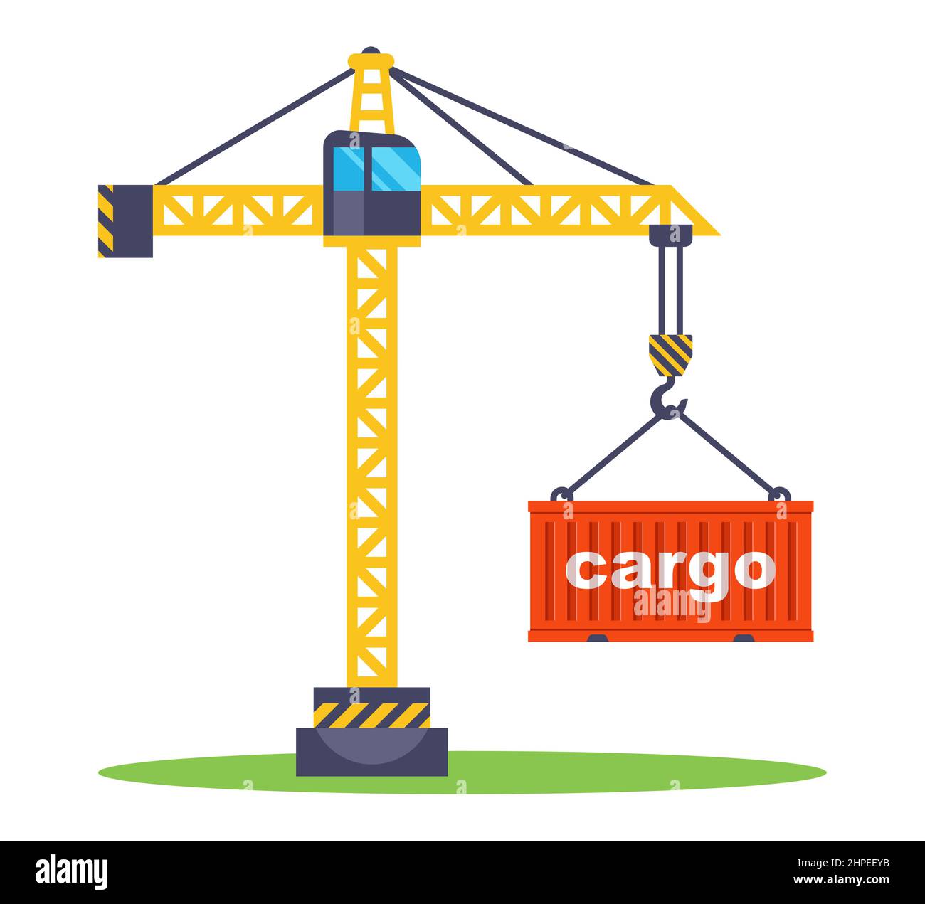 construction crane lifts a red container with goods. loading a ...