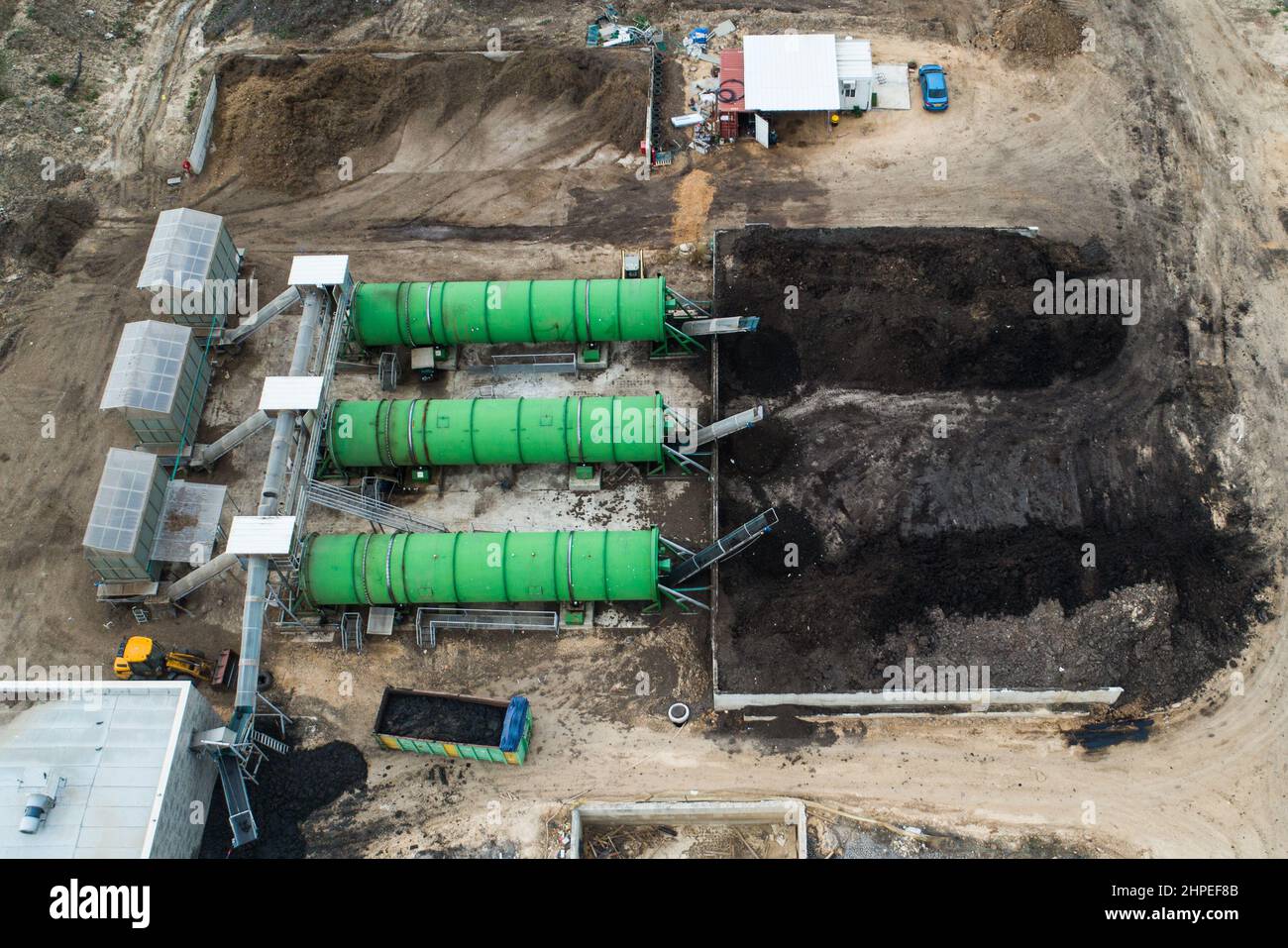 Aerial photography Preparation of compost for agriculture Stock Photo ...