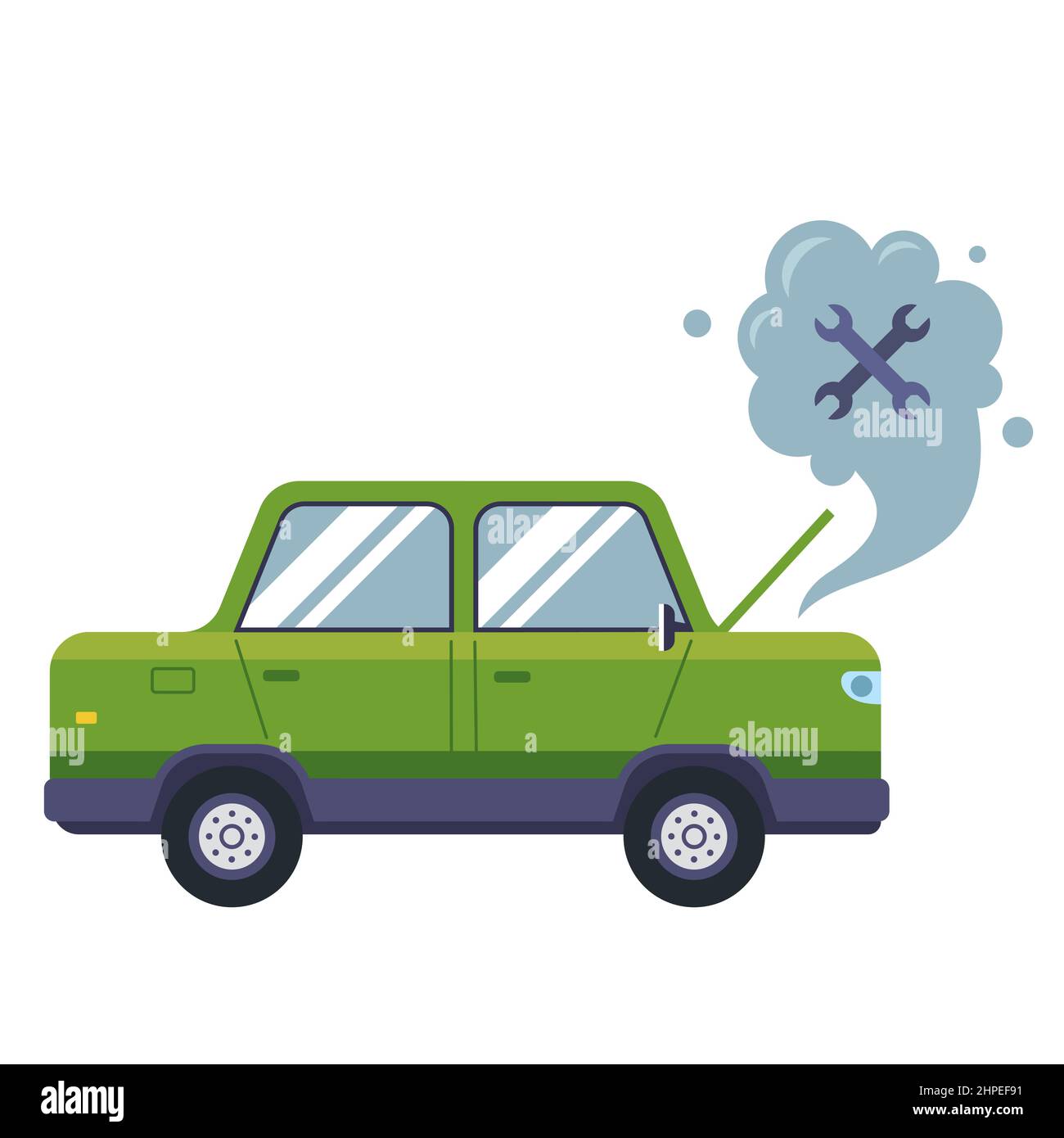 open hood of a broken car. overheating of the car engine. flat vector ...