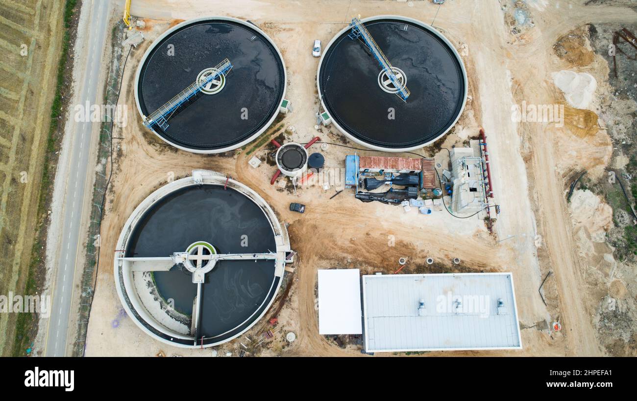 Aerial photography of Sewage treatment plant. Purification of water for ...