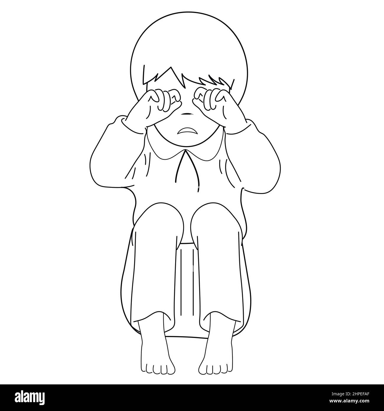 Black And White Image Frightened Depressed Sad Girl Looks Lonely