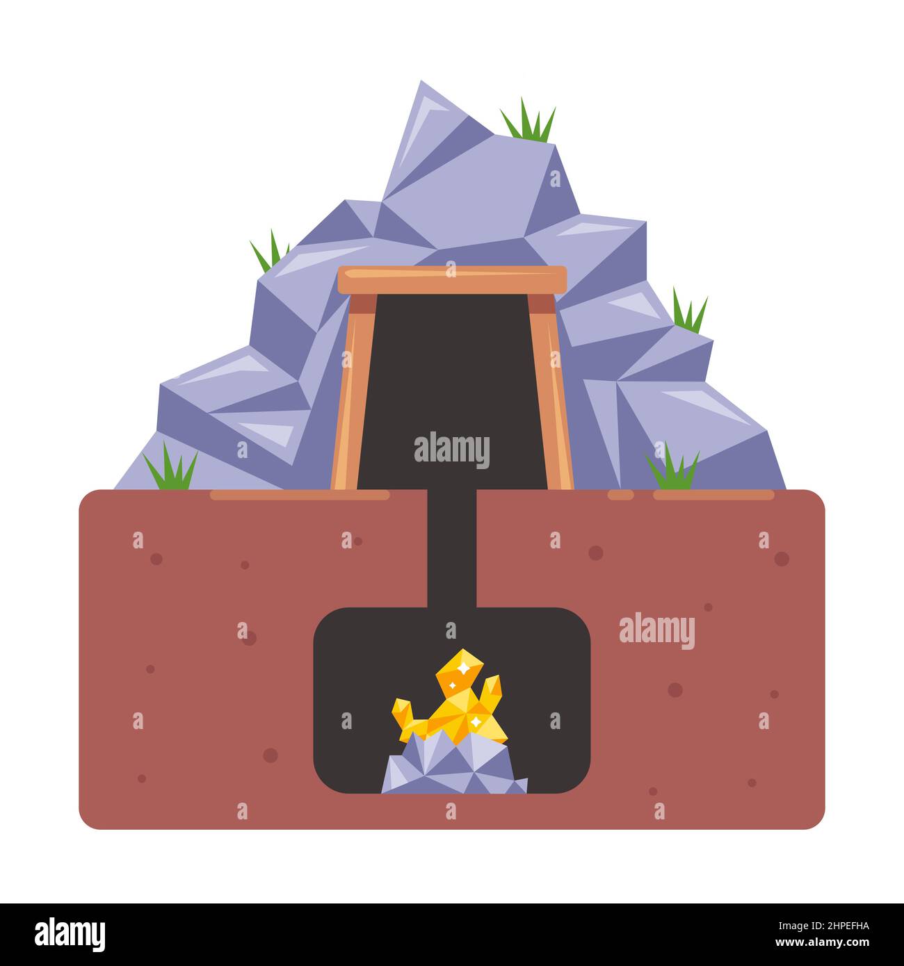 mine with gold. extraction of valuable resources from the ground. flat ...