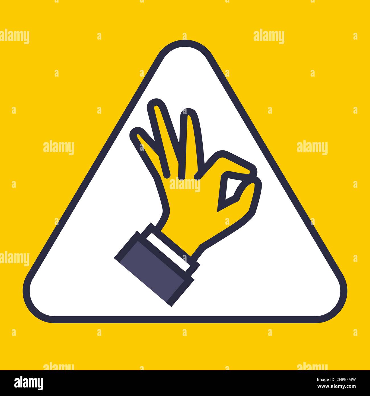 yellow sign in triangles showing by hand everything is ok. flat vector ...