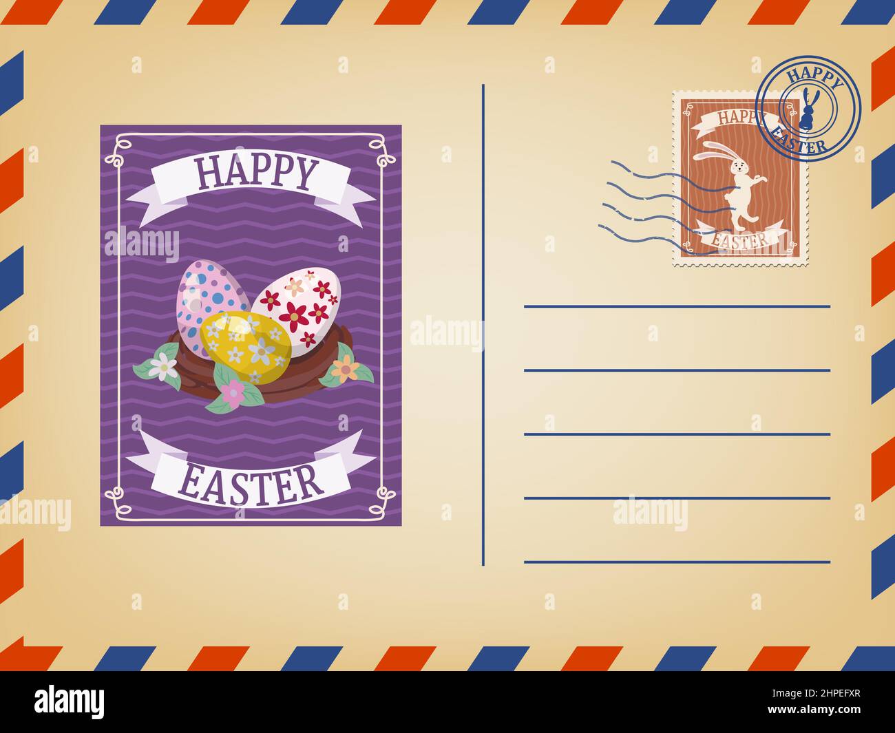 Easter envelope paper mail with a Easter Eggs, stamp, vintage. Vector ...