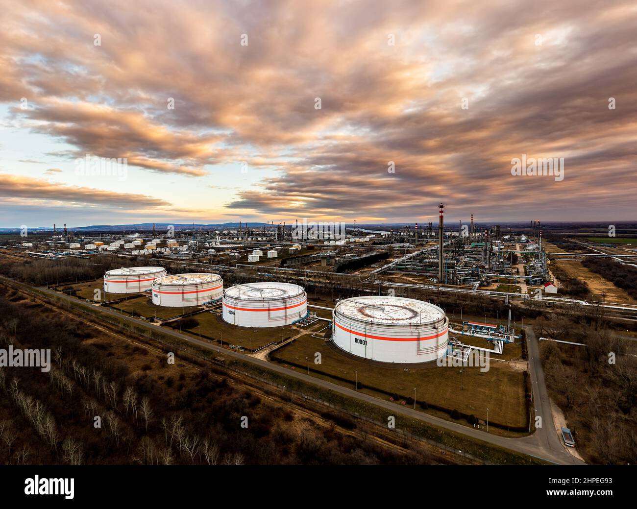 Oil refinery plant from industry zone, Aerial view oil and gas ...