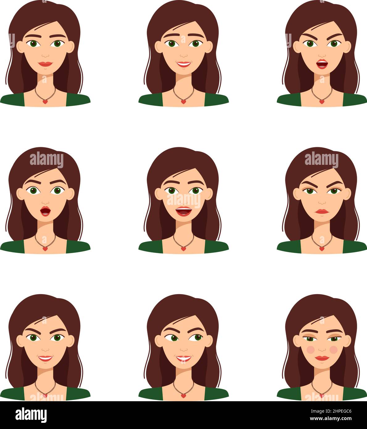 Set of beautiful girl emotions, vector illustration Stock Vector Image ...