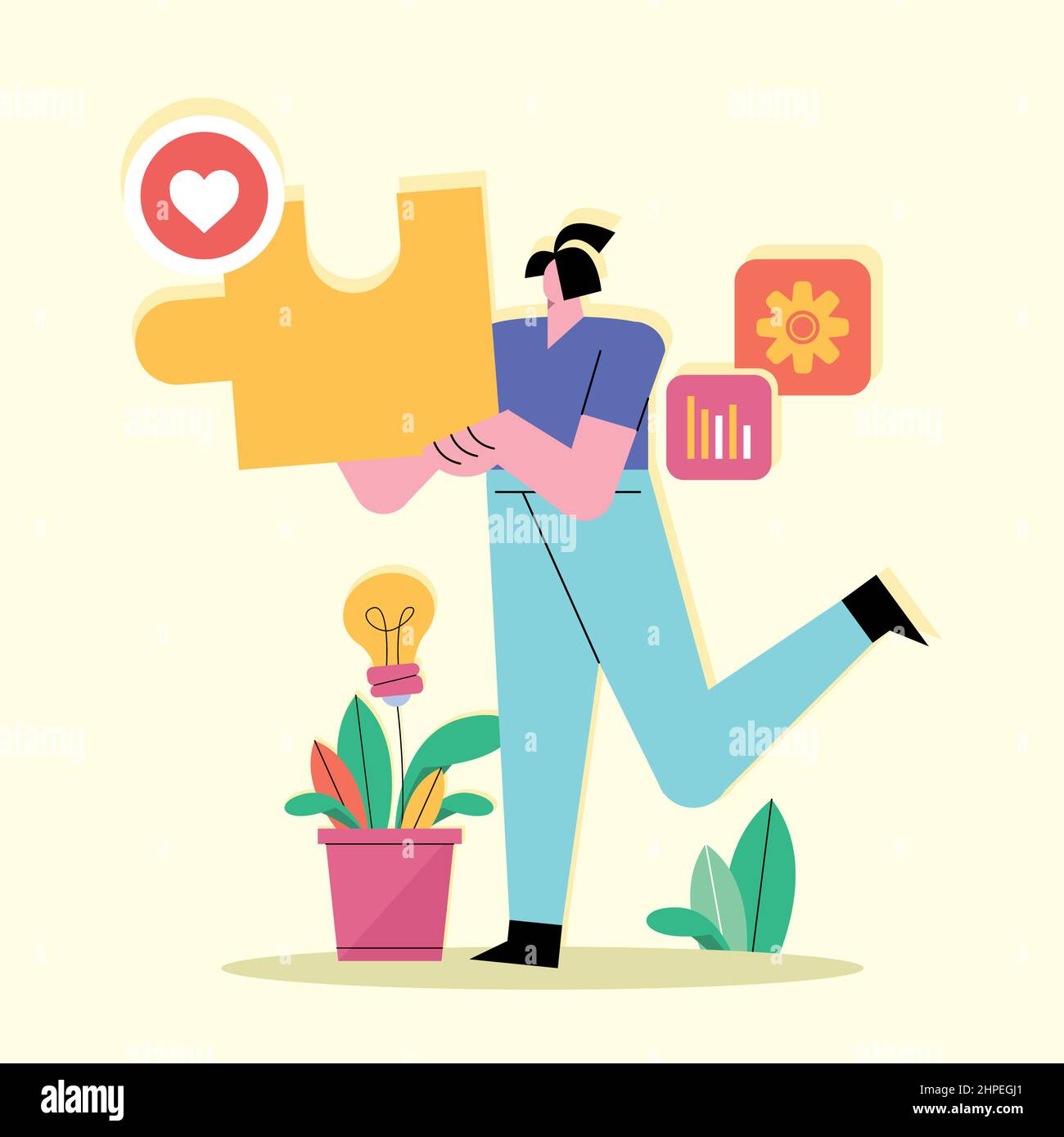 Innovative girl with set icons character Stock Vector Image & Art - Alamy