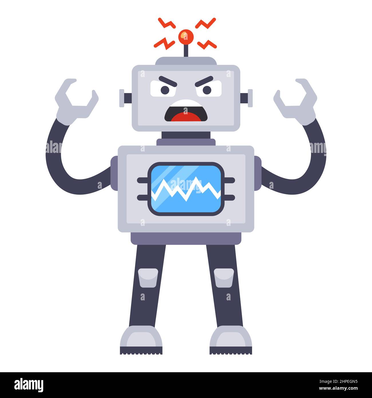full length broken evil metal robot. cyborg killer. flat vector ...