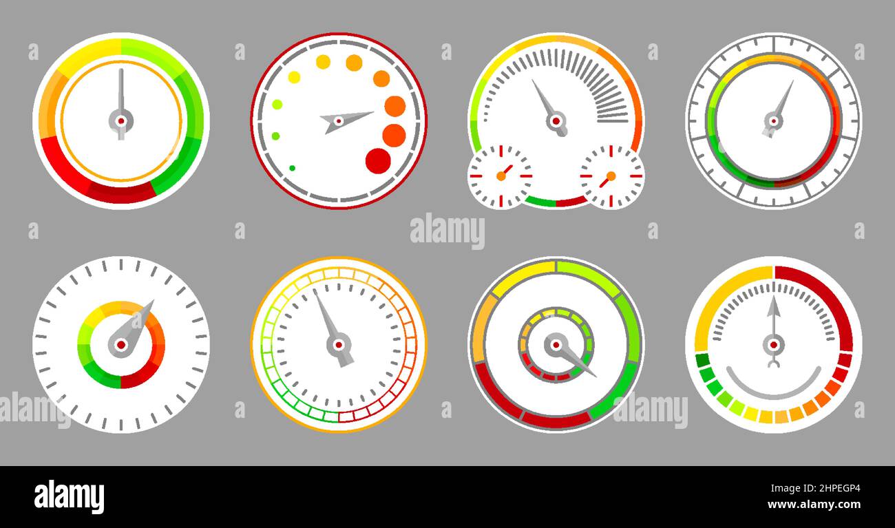 Speedometer dashboard interface indicator flat set. Speed transport ...