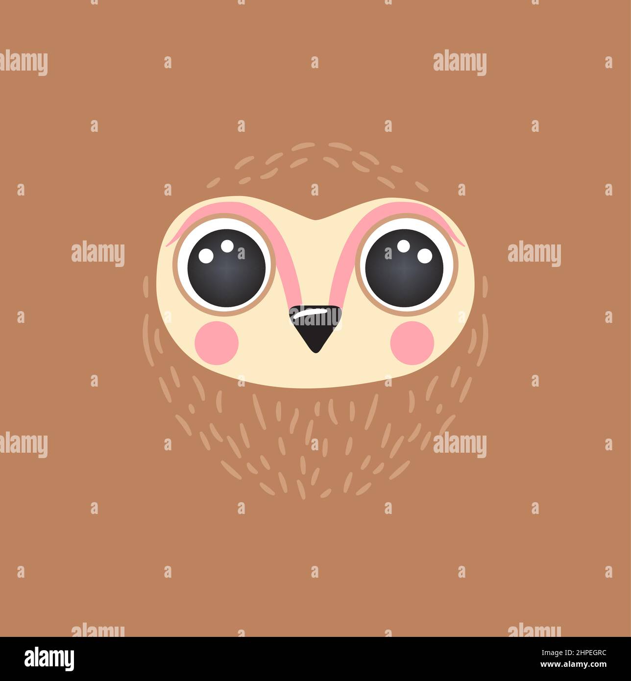 Cute owl portrait square smile head cartoon round shape animal face ...