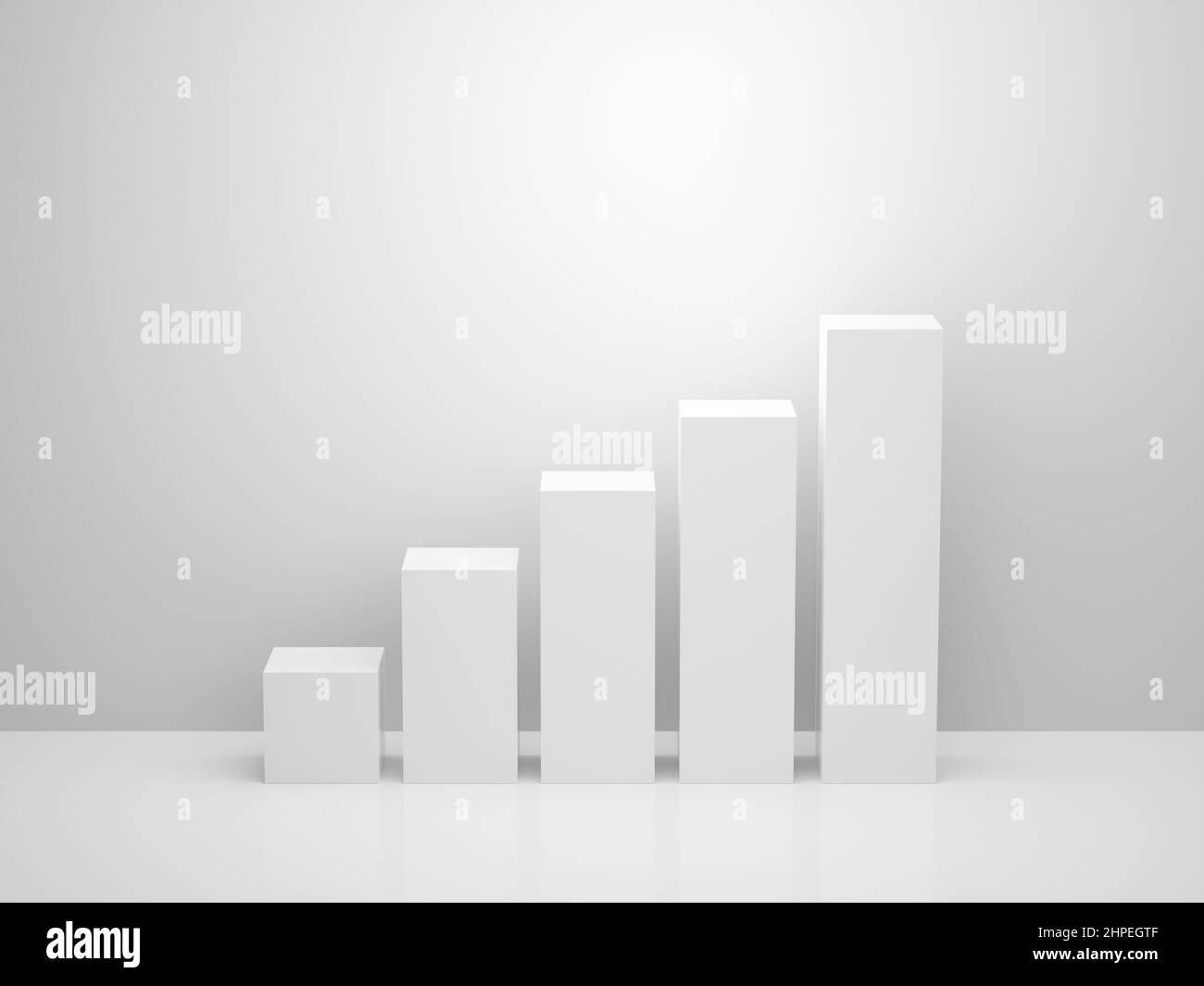 Ascending or increasing bar chart graph with white wall background ...