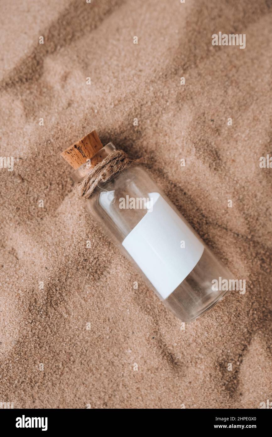 Letter in a bottle on the beach. Island lifestyle. Paper Message in a ...