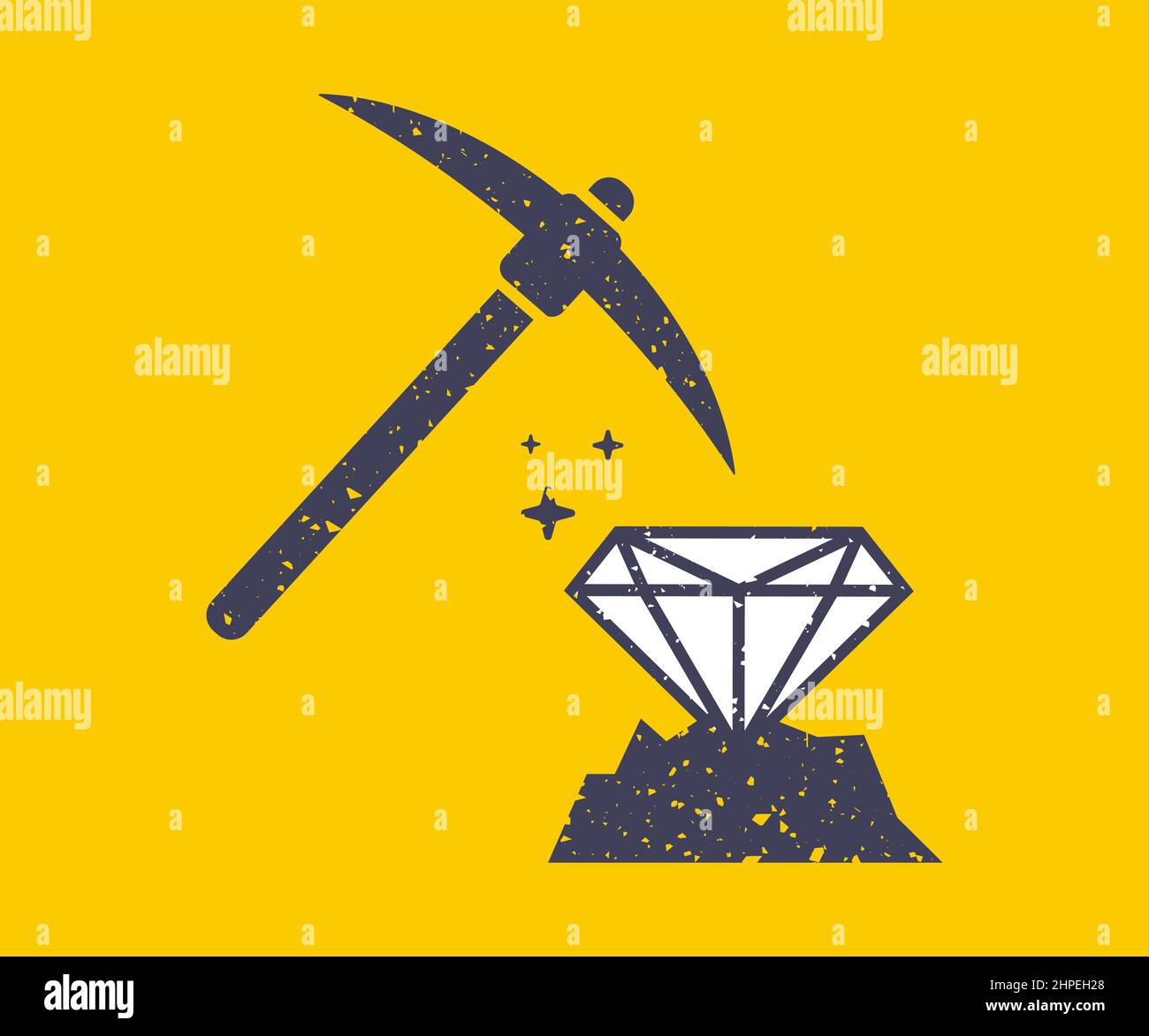 black icon of diamond mining with a pickaxe. flat vector illustration ...