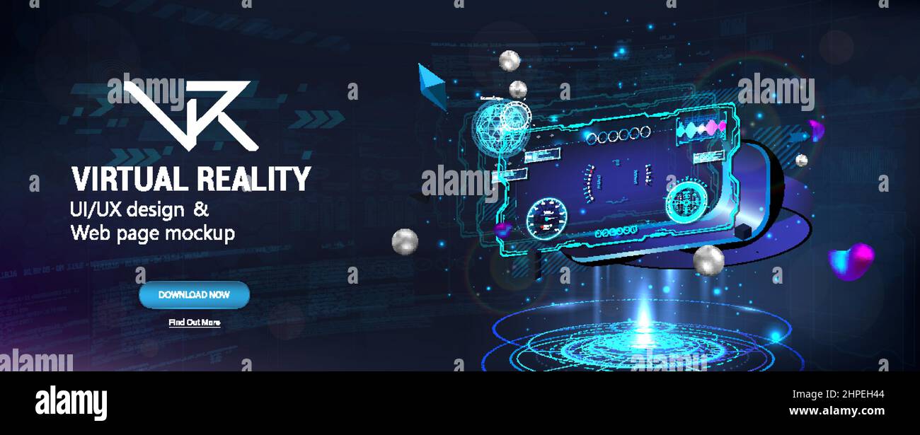 Virtual reality 3D helmet with HUD interface and cyberspace Stock ...
