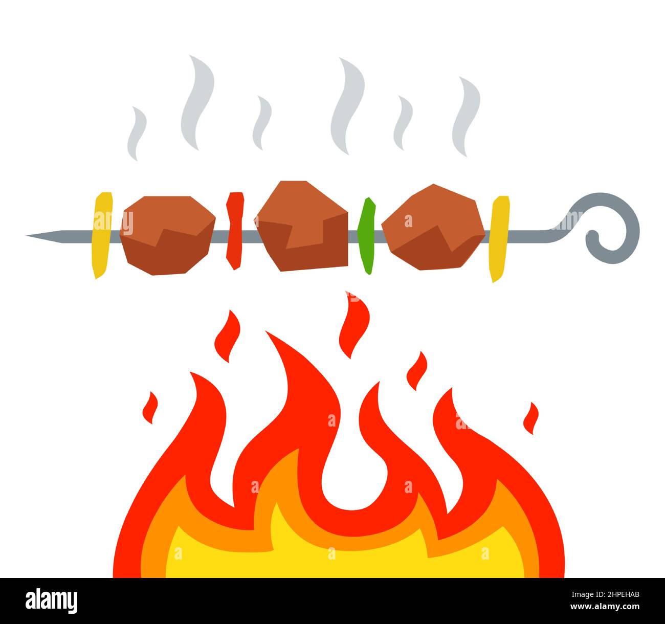 fry a kebab over an open fire. flat vector illustration Stock Vector ...