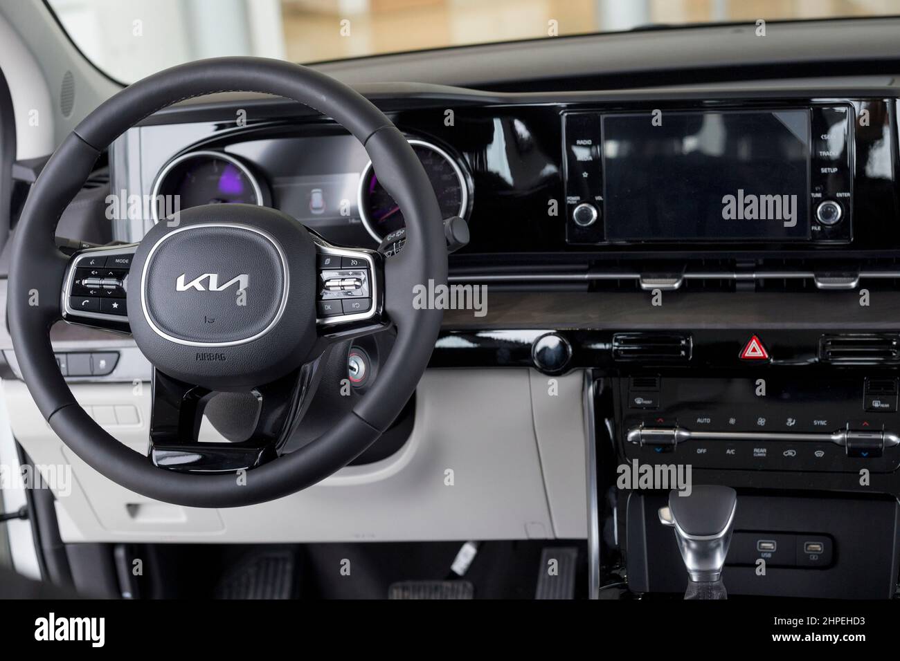 Russia, Izhevsk - February 17, 2022: KIA showroom. Interior of new ...