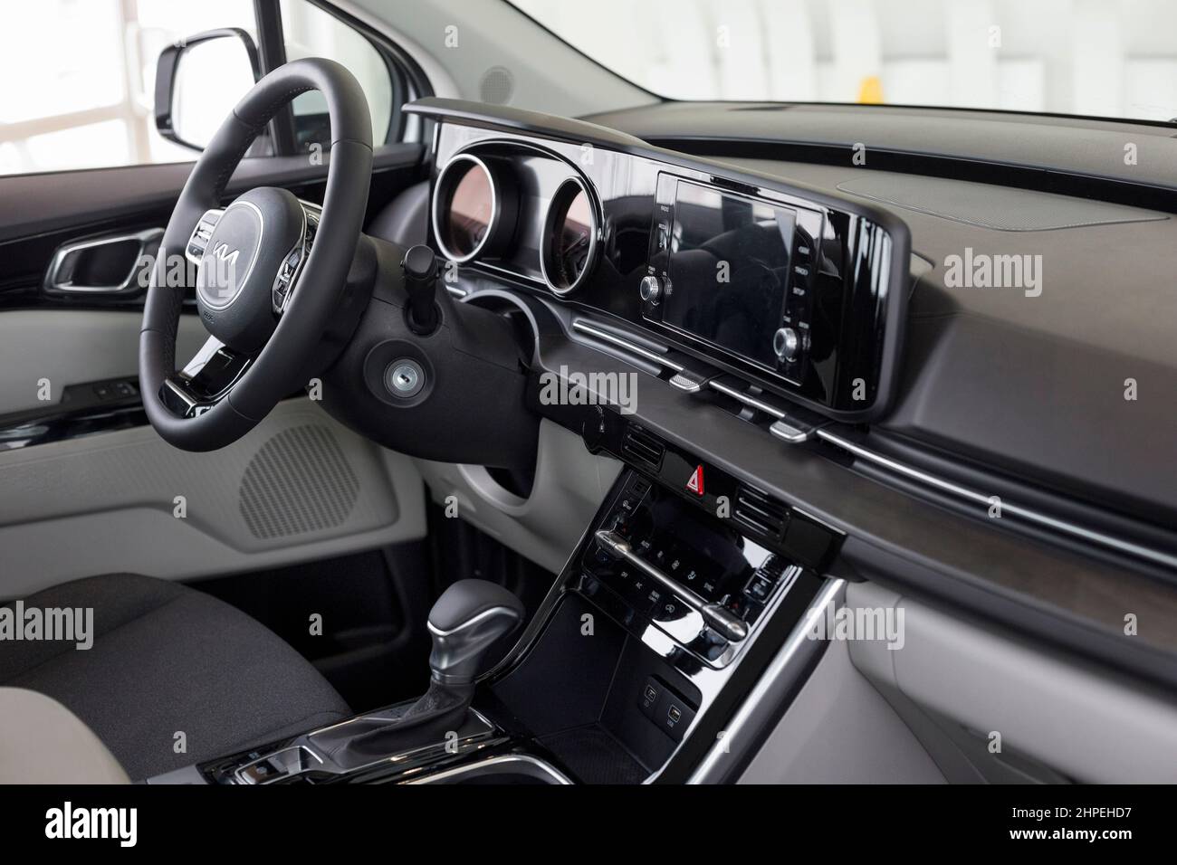 Russia, Izhevsk - February 17, 2022: KIA showroom. Interior of new ...