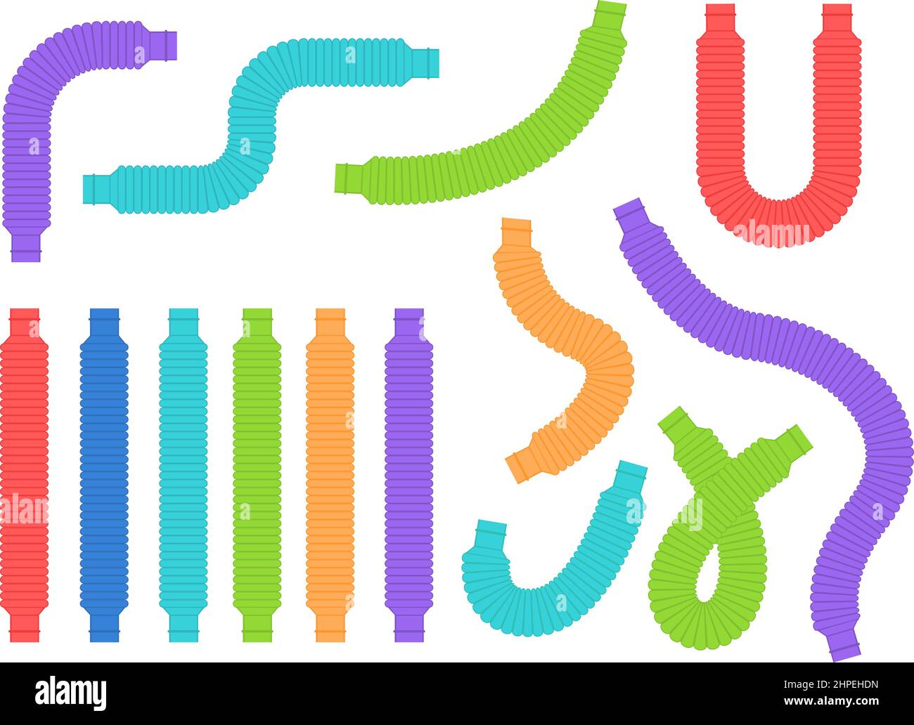 Colorful pop tubes. Different shapes bended kids sensory toys, trendy ...