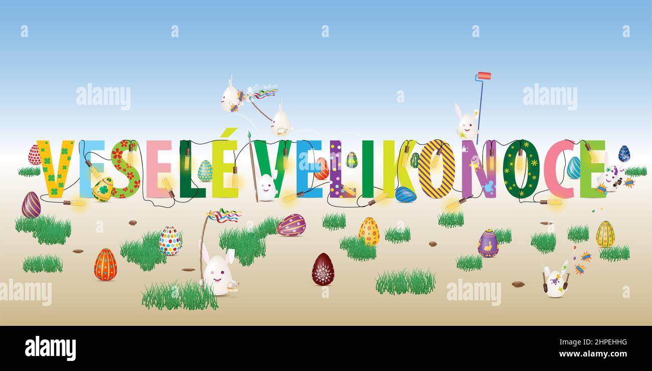 Happy Easter illustration with Easter motifs and symbols in Czech ...