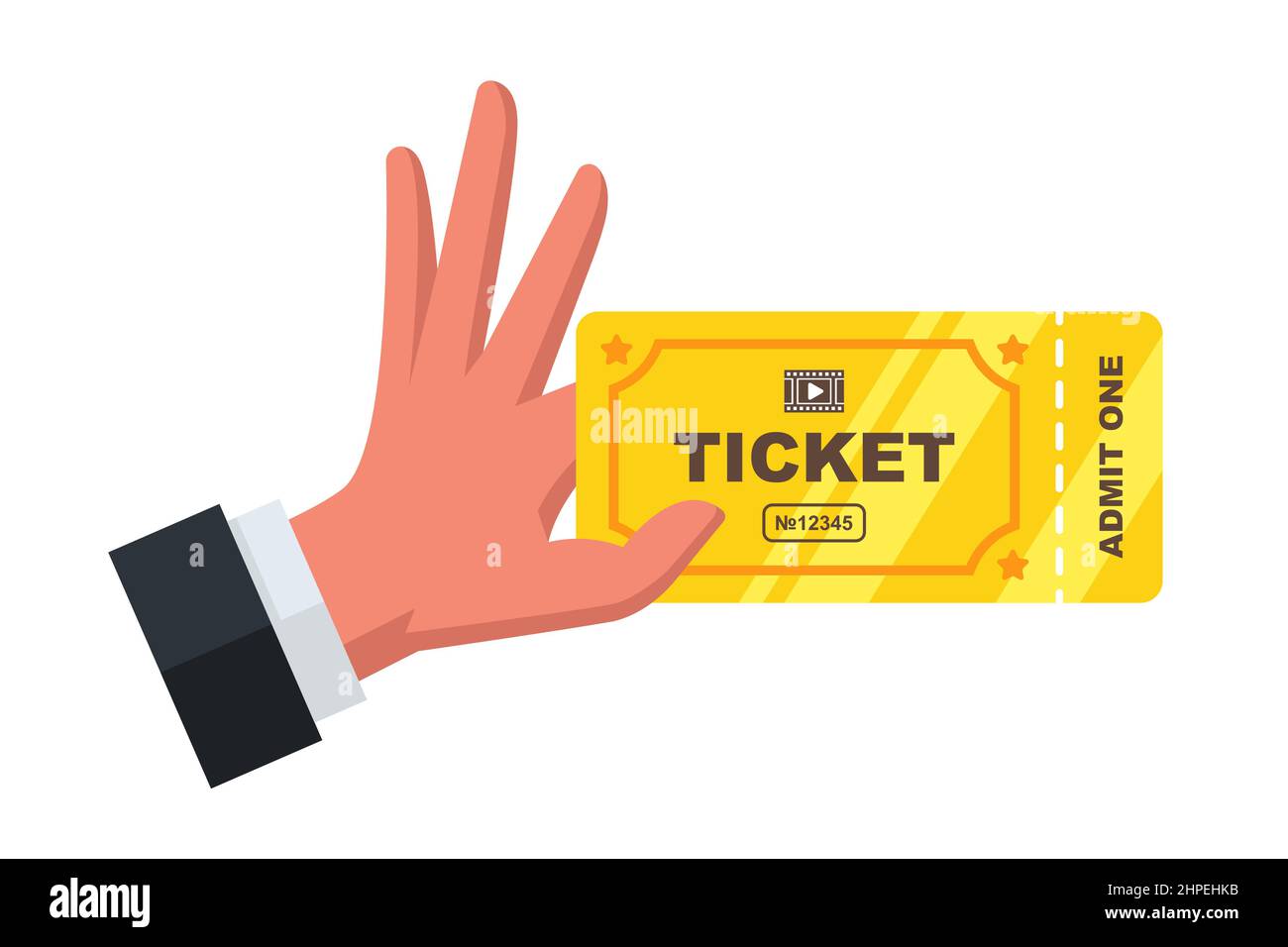 hand holding a golden movie ticket. lucky ticket. flat vector ...