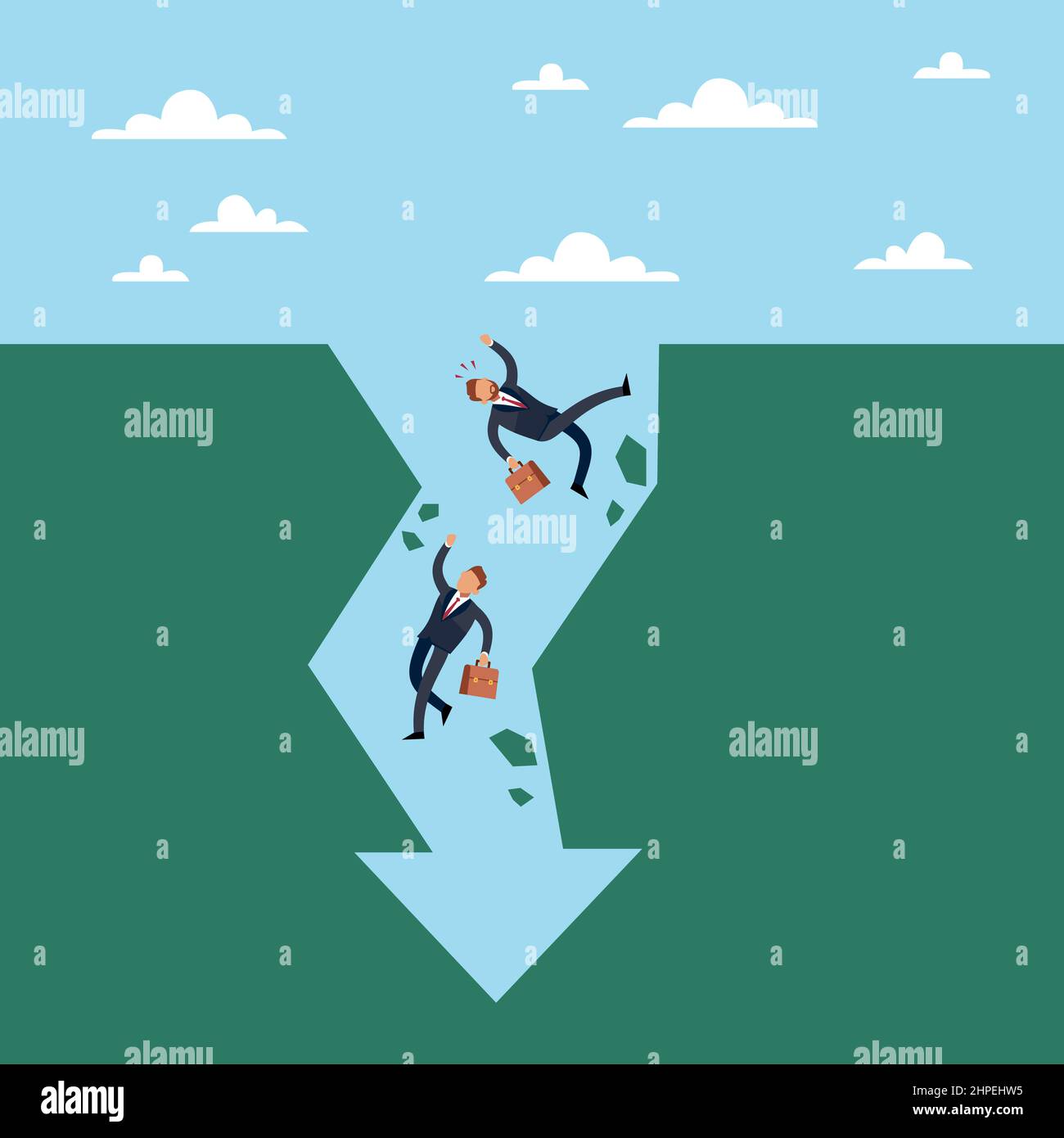 Falling down. Business failure, company troubles and problems, crisis ...