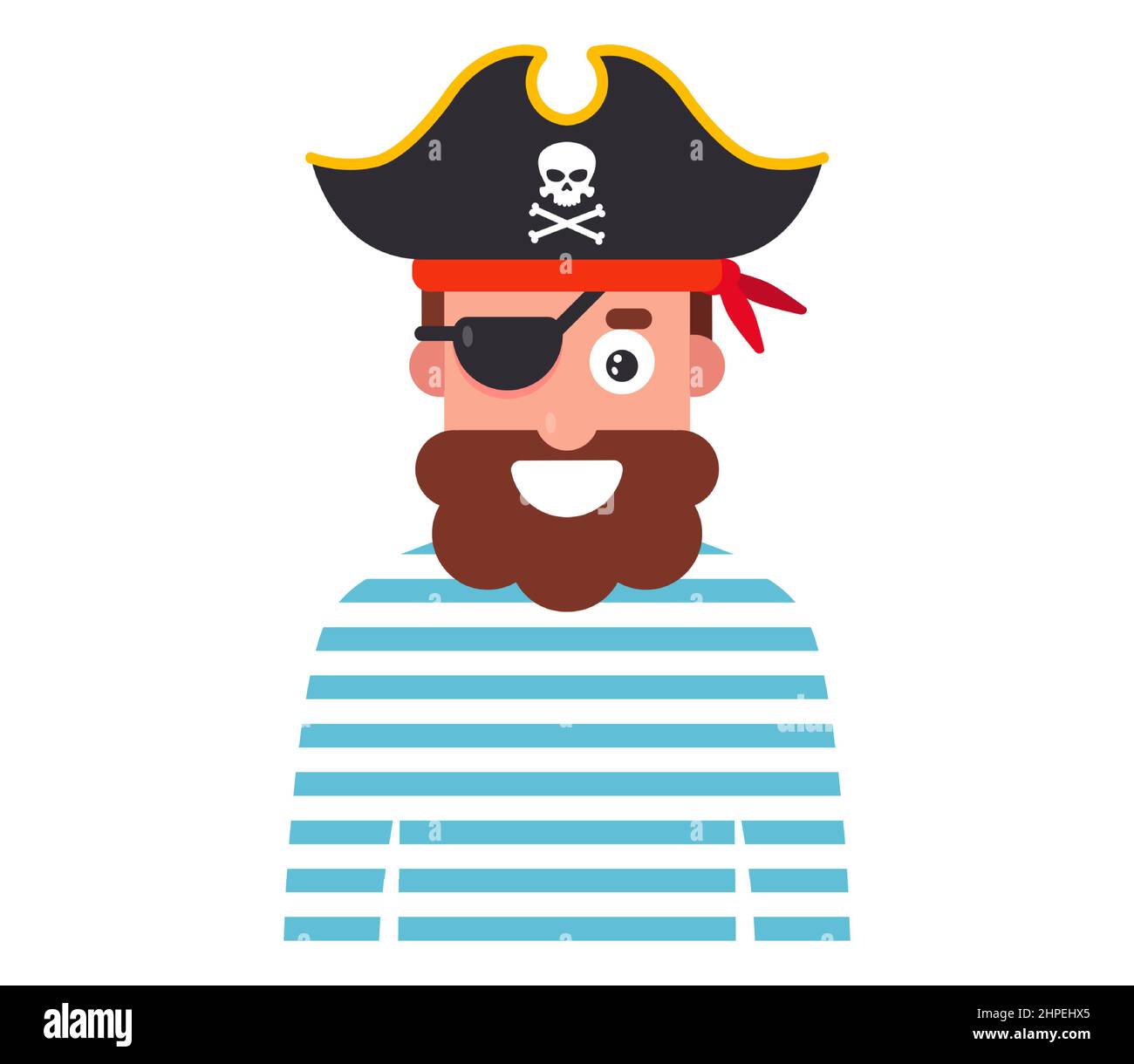 cheerful character pirate with a beard and a hat. flat vector ...