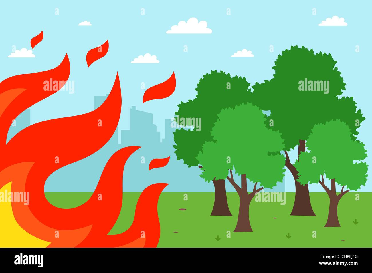 spreading fire near trees. fire storm. flat vector illustration Stock ...