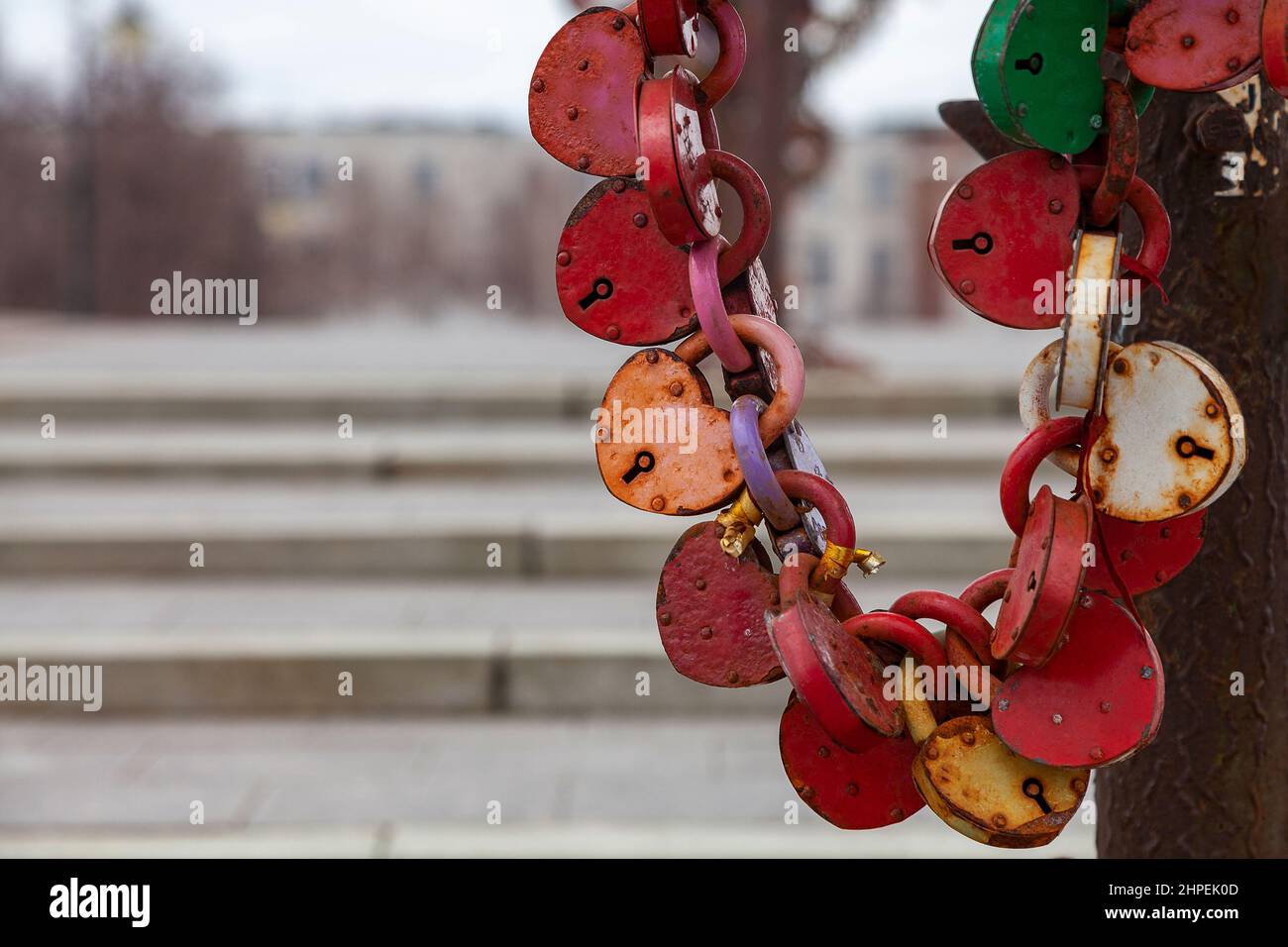 A chain of padlocks symbolizing the marriages that took place Stock ...