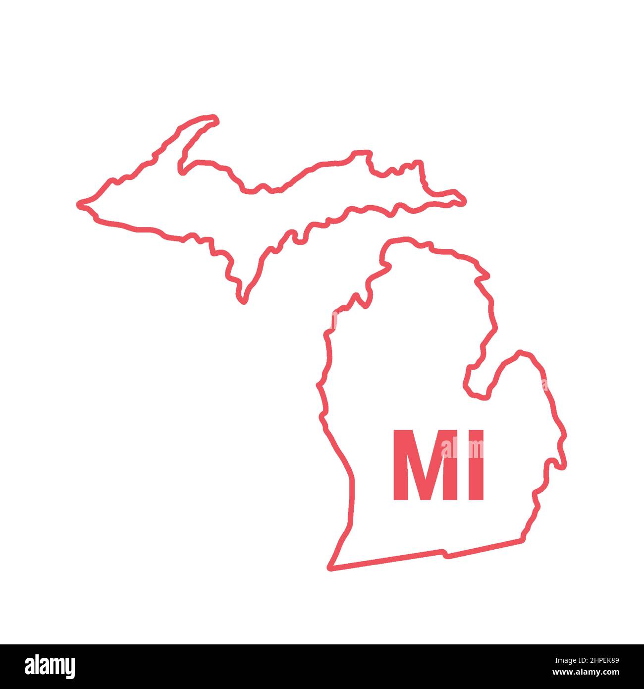 Michigan US state map red outline border. Vector illustration isolated ...