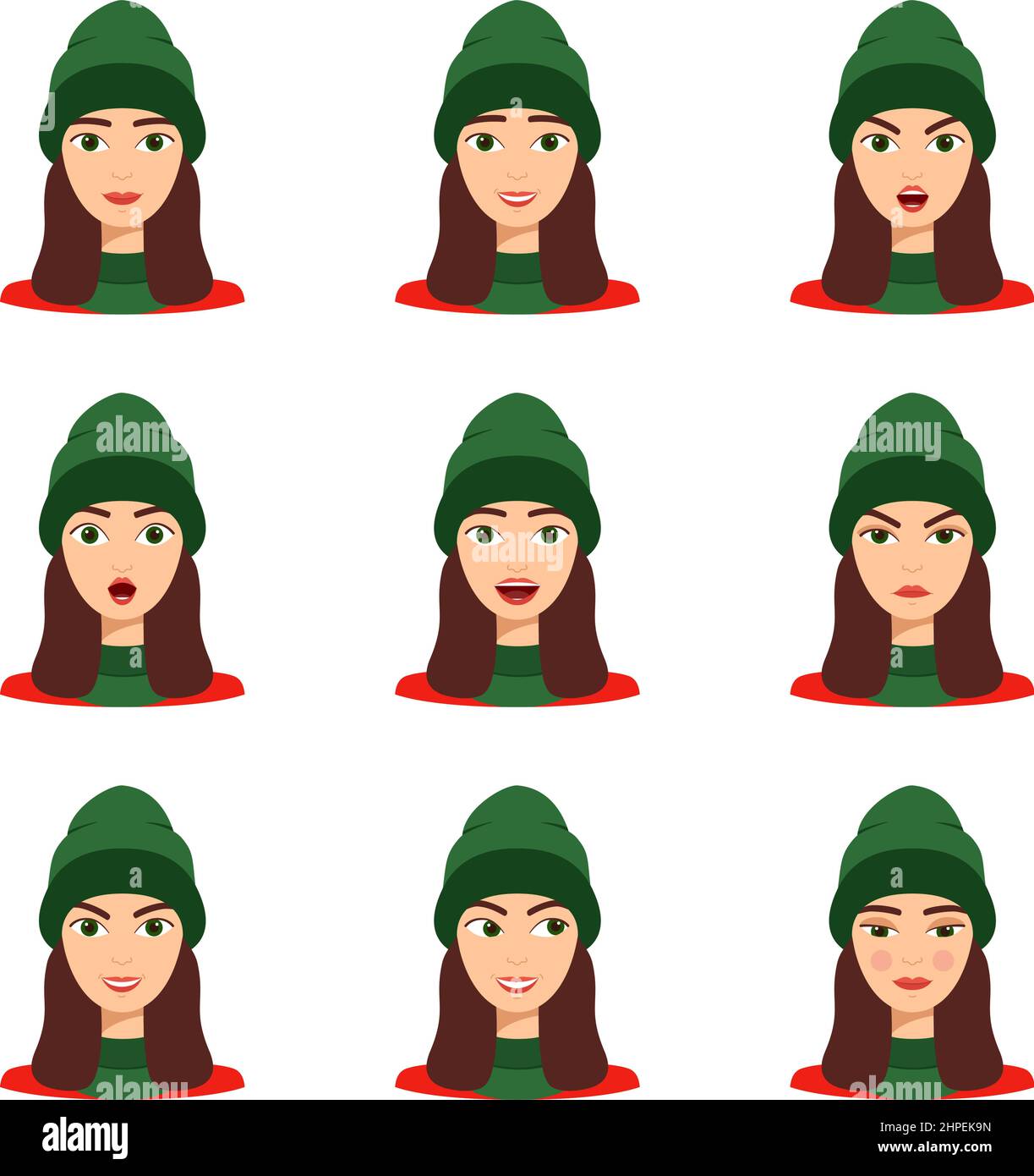 Set of beautiful girl emotions, vector illustration Stock Vector Image ...
