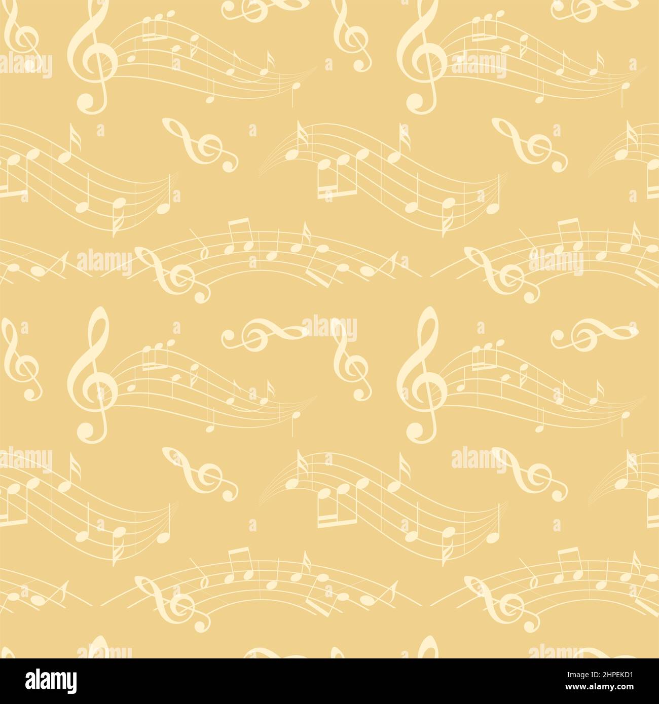 seamless pattern with wavy music notes - light beige vector background ...