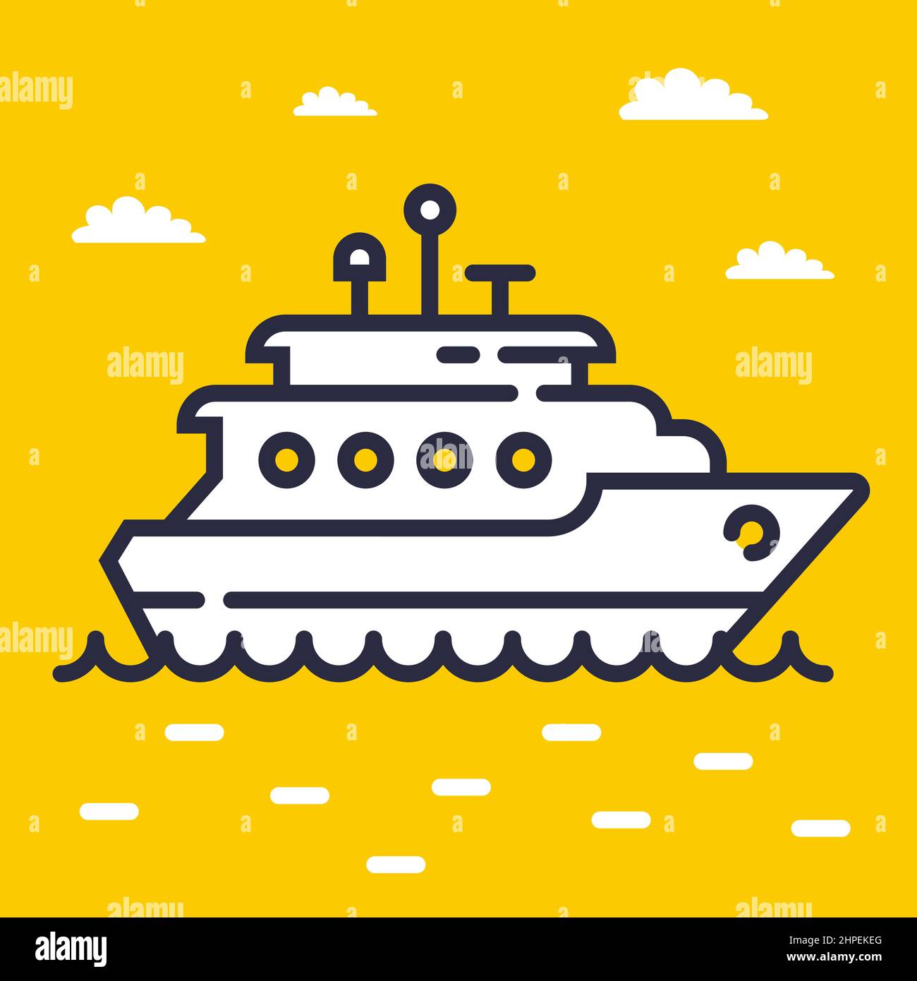 yacht icon on the sea on a yellow background. flat vector illustration ...