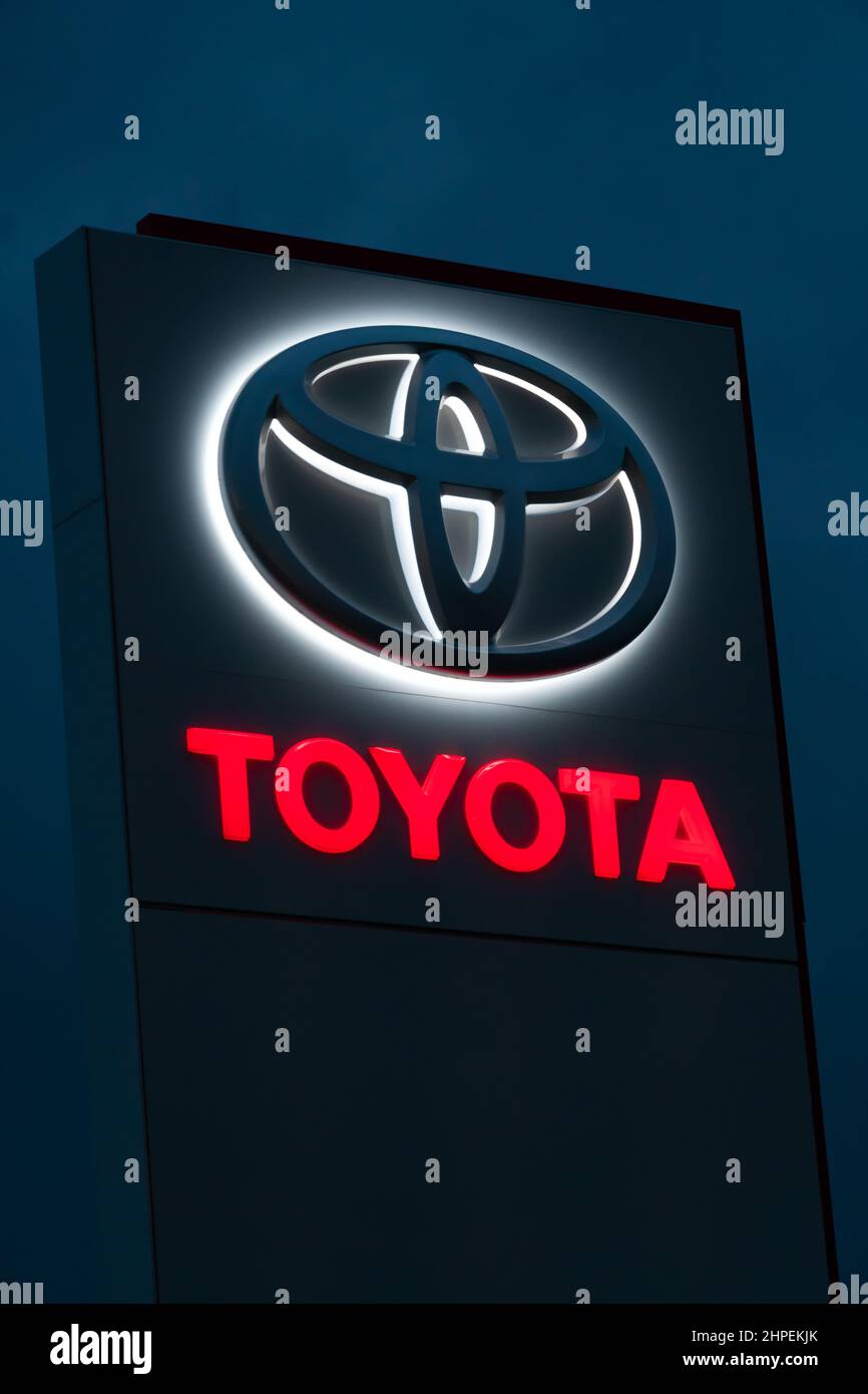 Batumi, Georgia - January 26 2022: Close-up of the Toyota dealership ...