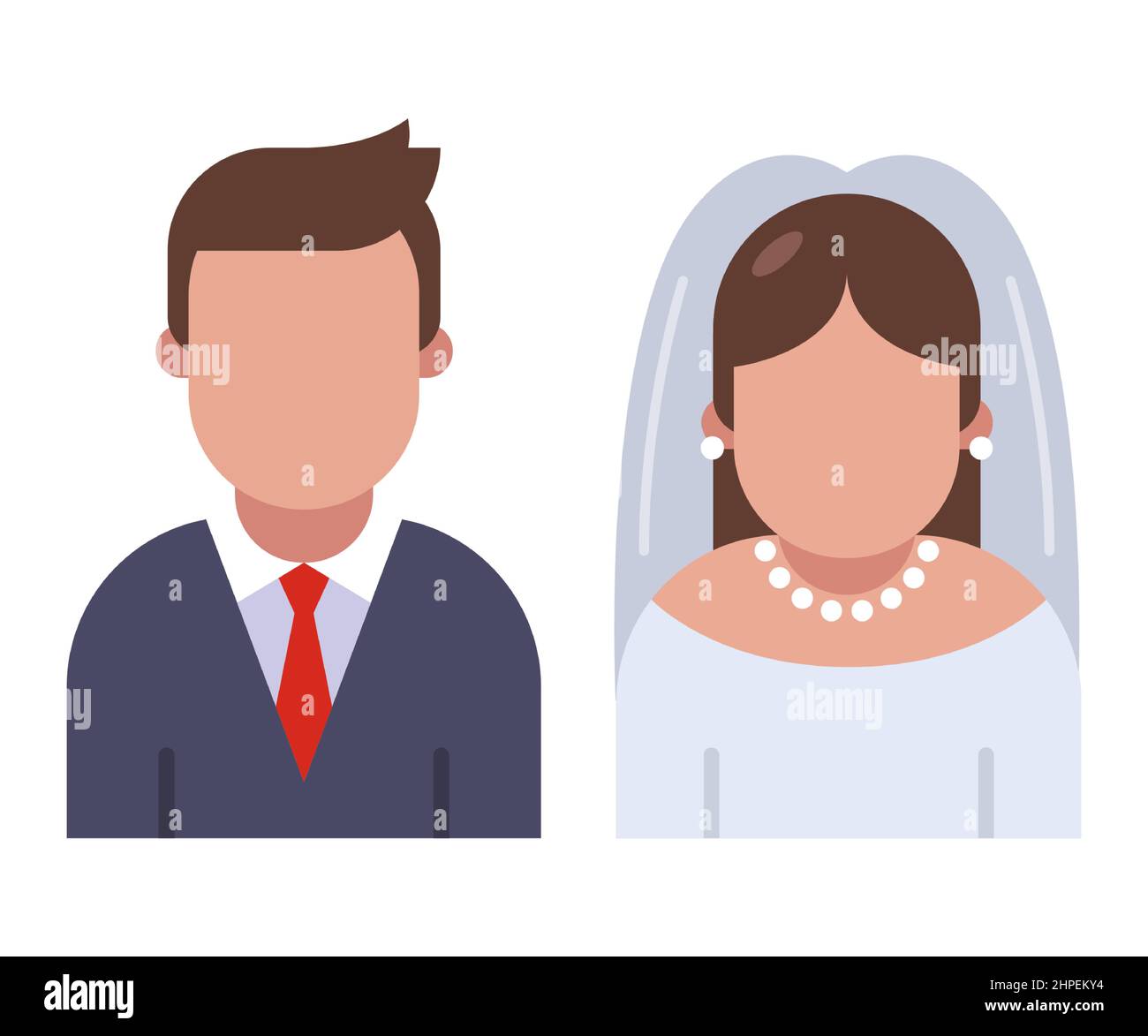 bride and groom character icon isolated on white background. flat ...