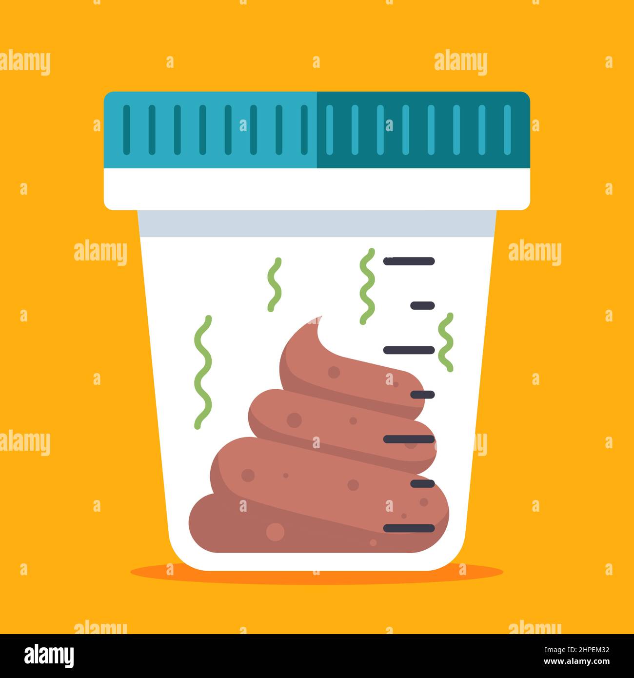 plastic transparent jar with human excrement for medical tests. flat ...