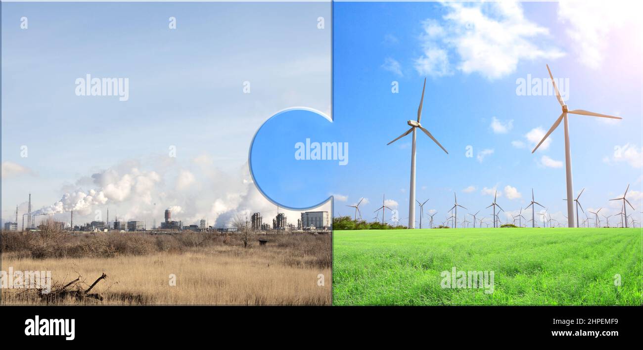 Ecology, nature, pollution and clean energy concept. Environmental ...