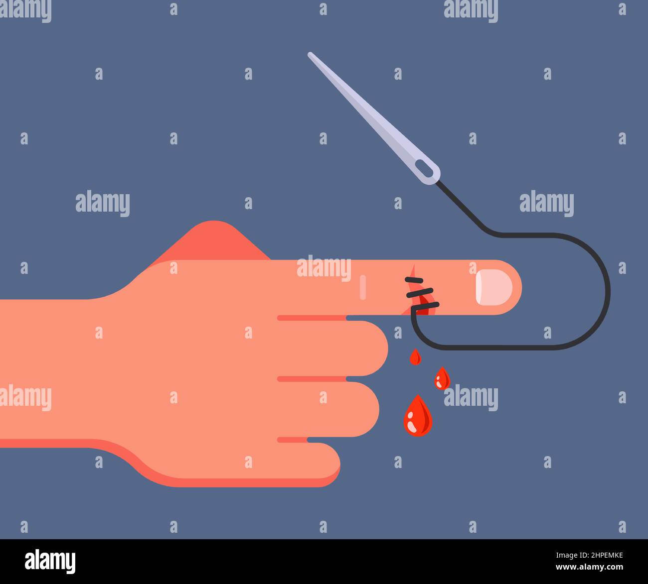 sew up the wound on the arm. blood is leaking from a cut finger. flat ...