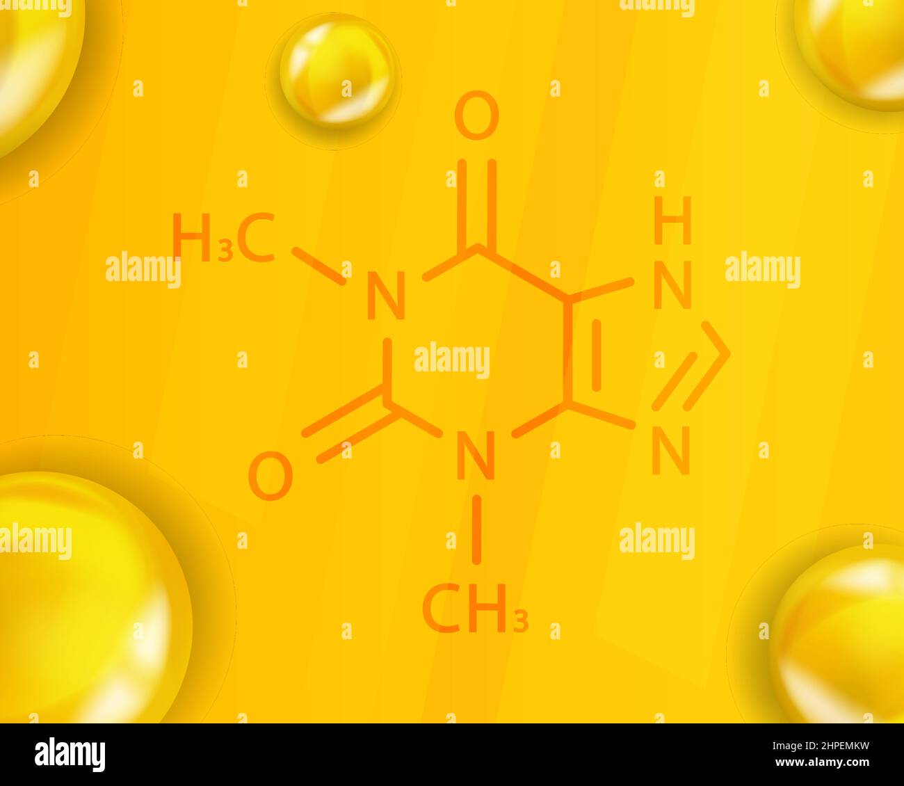 Theophylline chemical formula. Theophylline 3D Realistic chemical molecular structure Stock ...