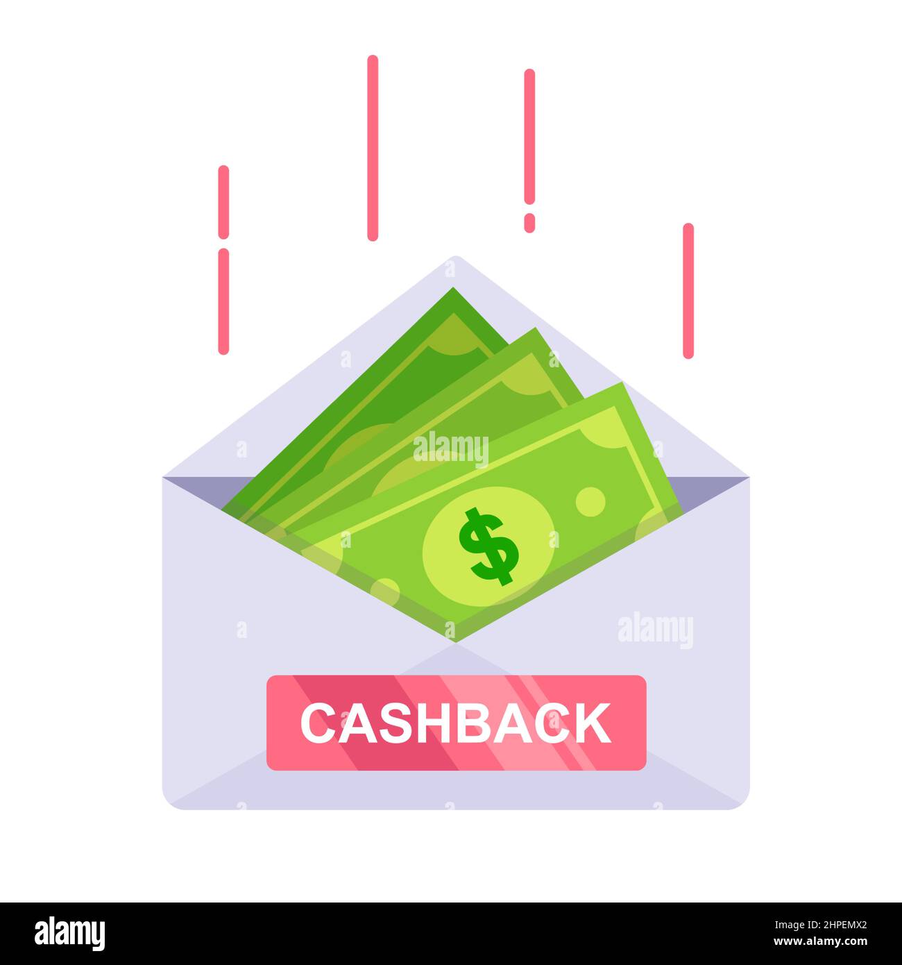 envelope with green money. cashback from the bank. flat vector ...