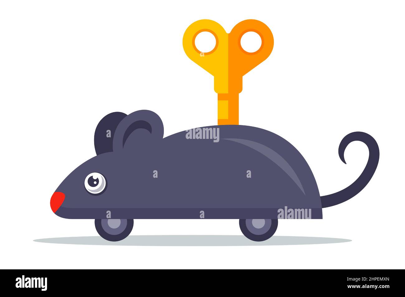 A clockwork gray mouse with a key on its back. Flat character vector ...