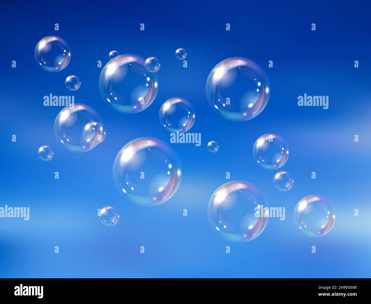 Flying soap bubbles. Vector abstract illustration of realistic water ...