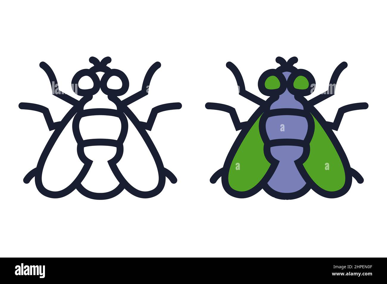color and black and white icon of a house fly. flat vector illustration ...
