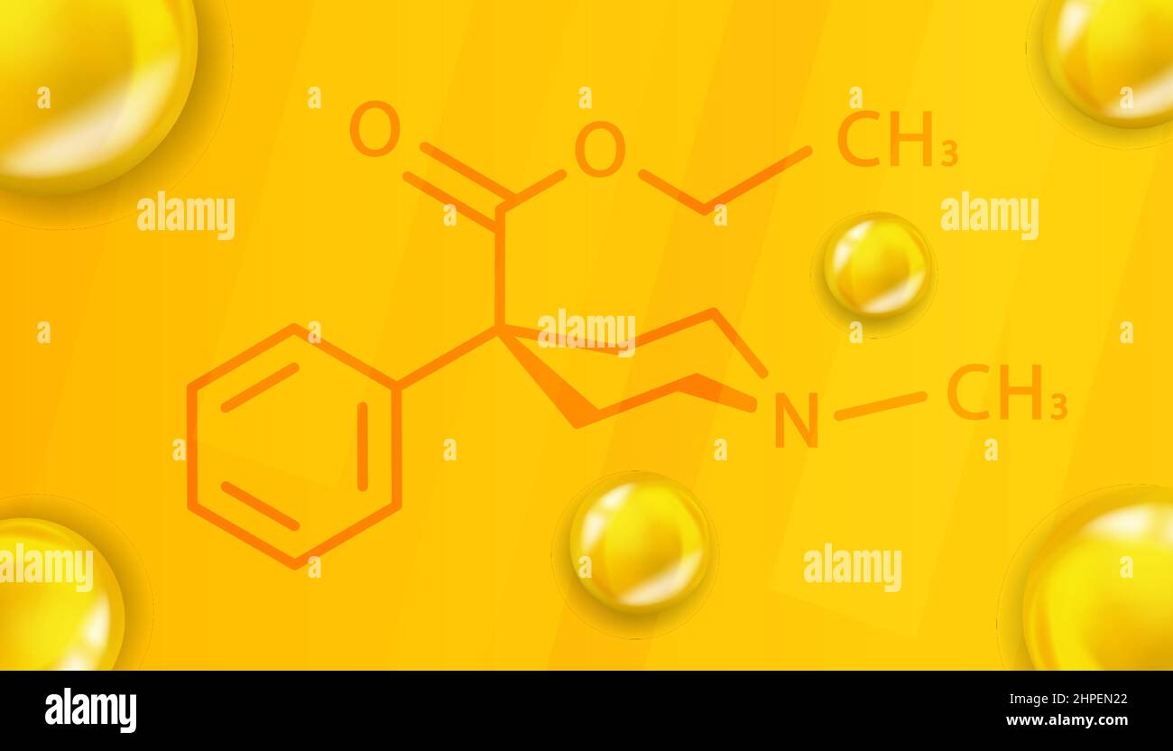 Pethidine chemical formula. Pethidine 3D Realistic chemical molecular ...