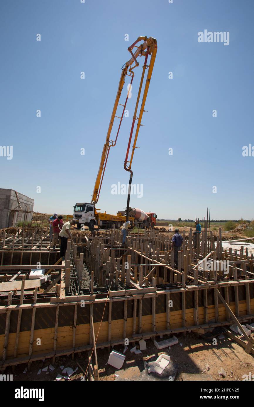 Tractors and trucks in construction work in a new settlements in Israel ...