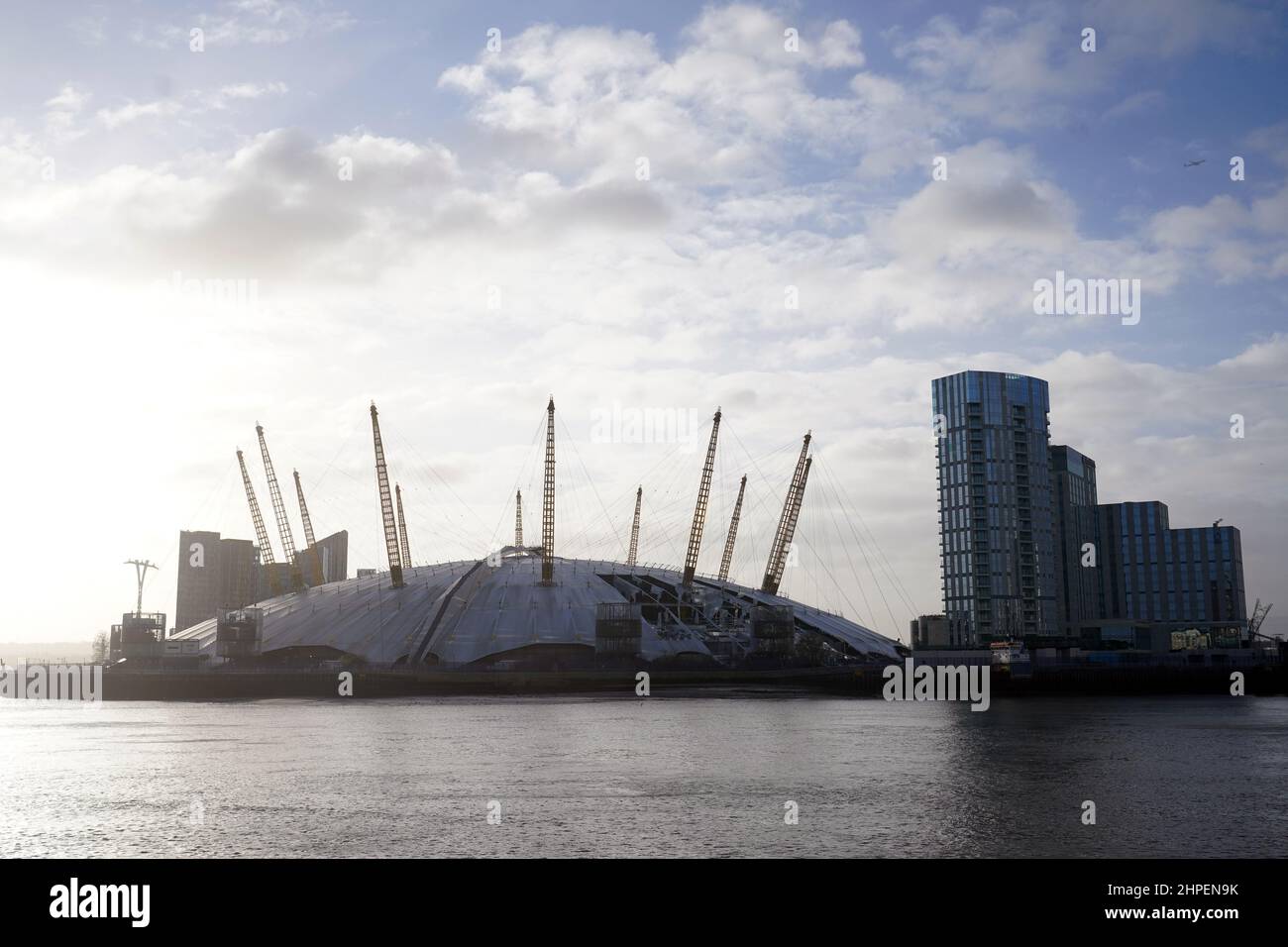 Damage to the white roof covering at the O2 arena in London, which will ...